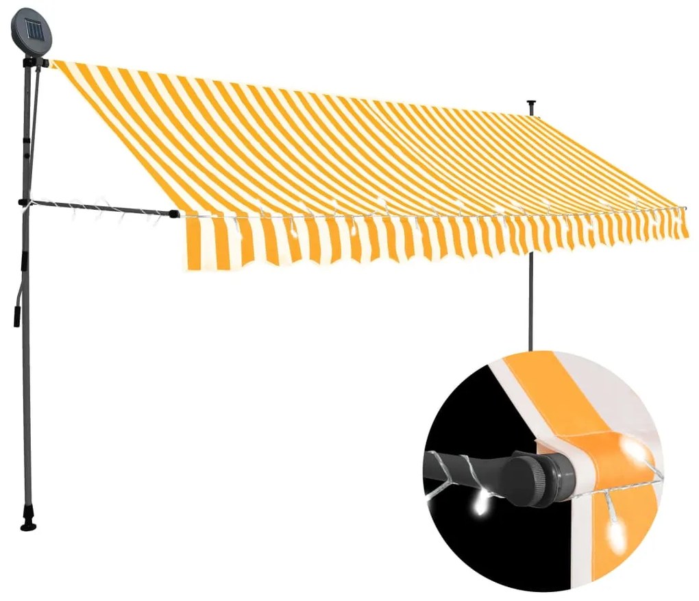 Ručně zatahovací markýza s LED světlem 350 cm bílooranžová,  145860