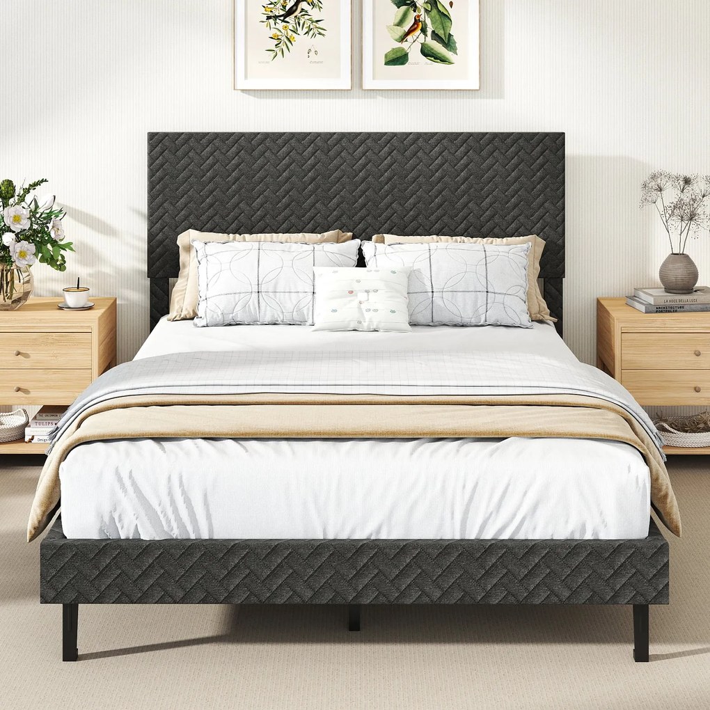 Costway Sametový rám postele s výškově nastavitelným čelem ve – 140 × 200 cm