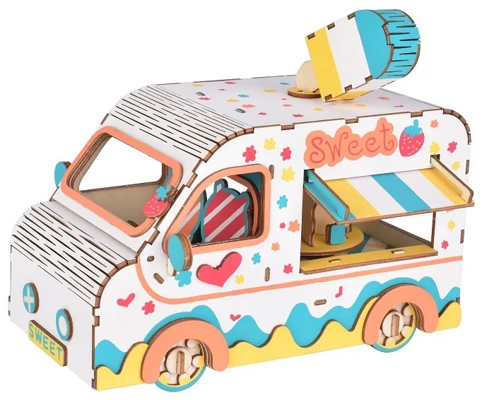 Woodcraft construction kit Woodcraft Dřevěné 3D puzzle Zmrzlinářské auto