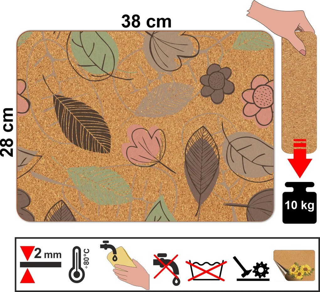 PokojovaDekorace.cz, Korkové prostírání s potiskem - 540, kytky, 38x28 cm, 1 ks