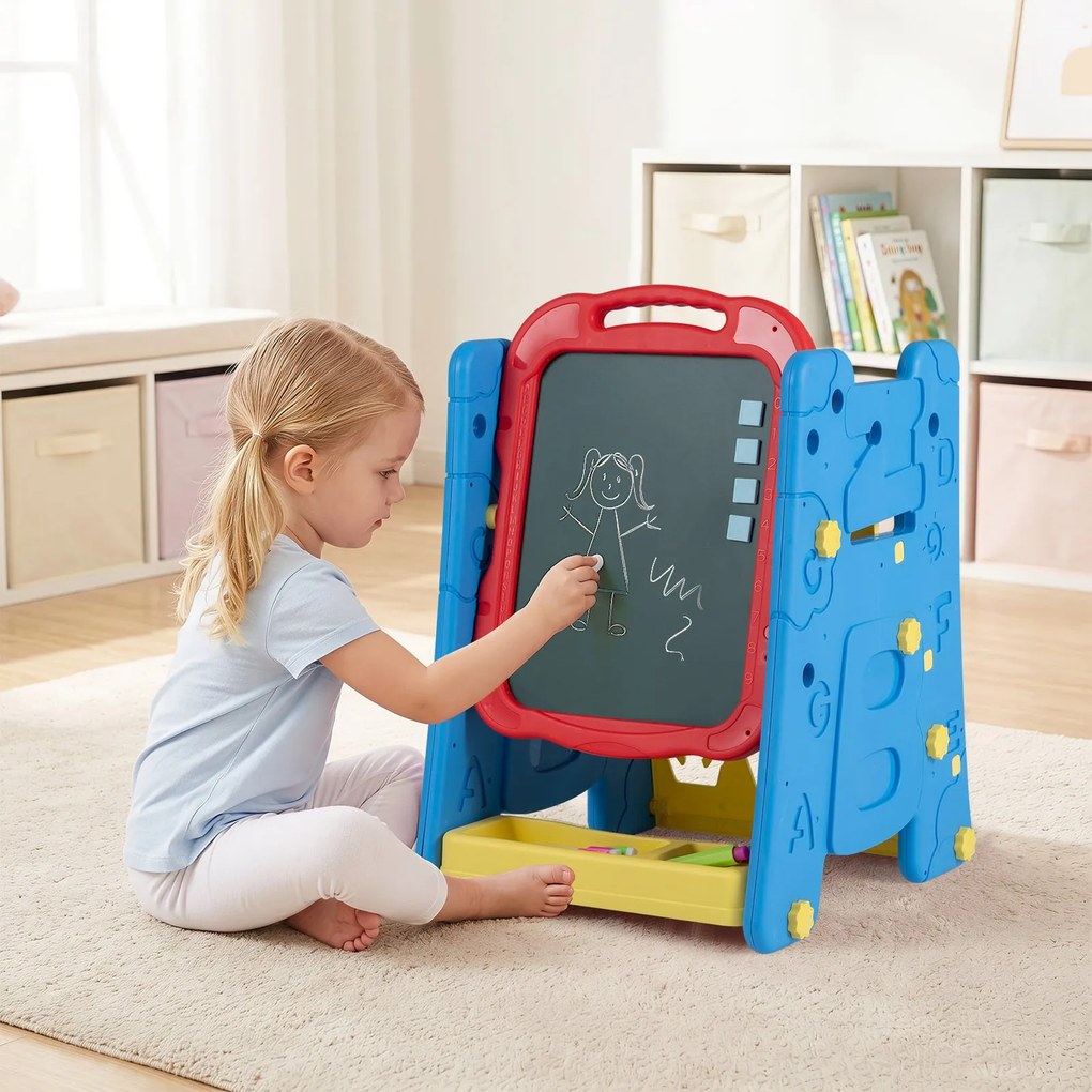 Costway 3 v 1 Dětský umělecký stojan s policí Oboustranná dětská tabule