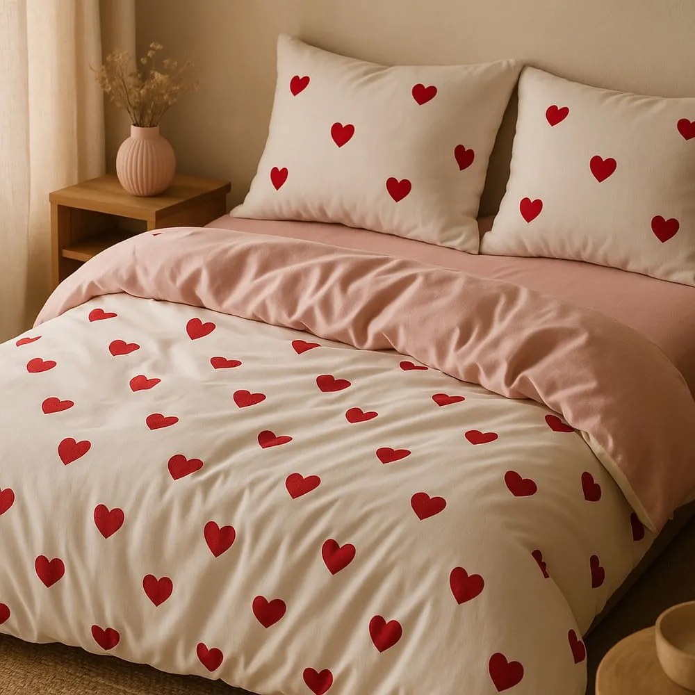 Růžové povlečení na jednolůžko/prodloužené s prostěradlem/3dílné 160x220 cm Red Heart – Mila Home