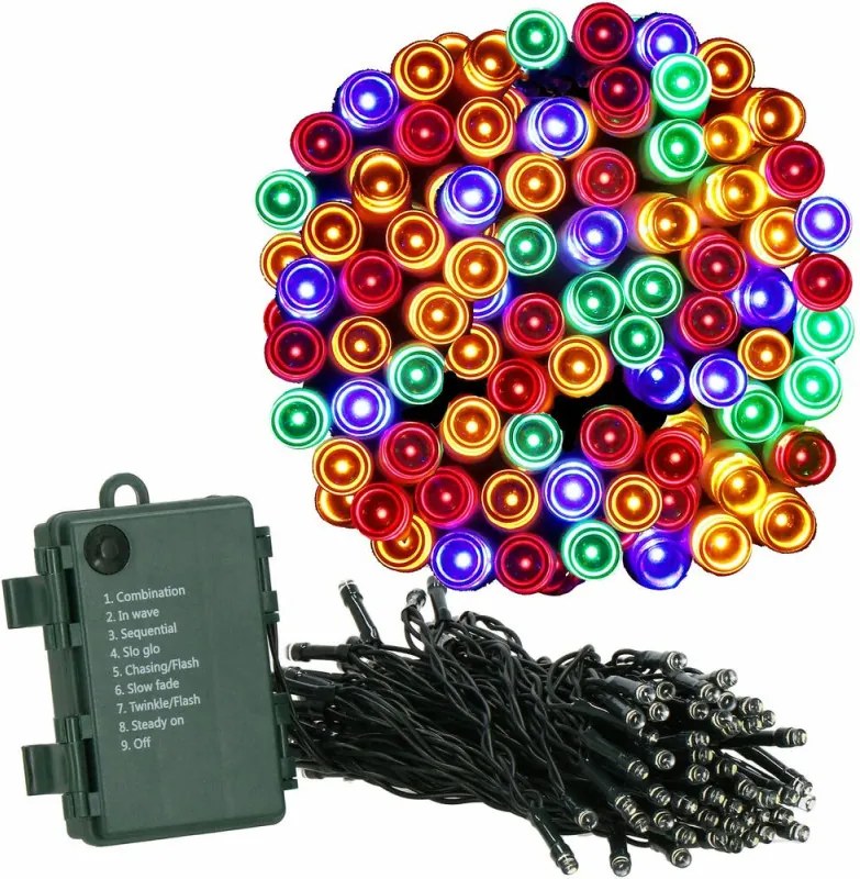 LED světelný řetěz - 5,5m, 50LED, 8 funkcí, 3xAA, IP44, multicolor