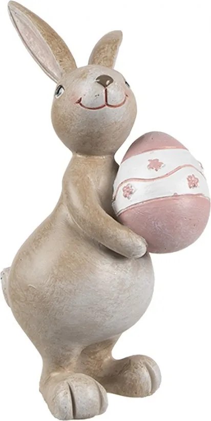 Dekorace hnědý králík s růžovým vajíčkem - 6*9*15 cm