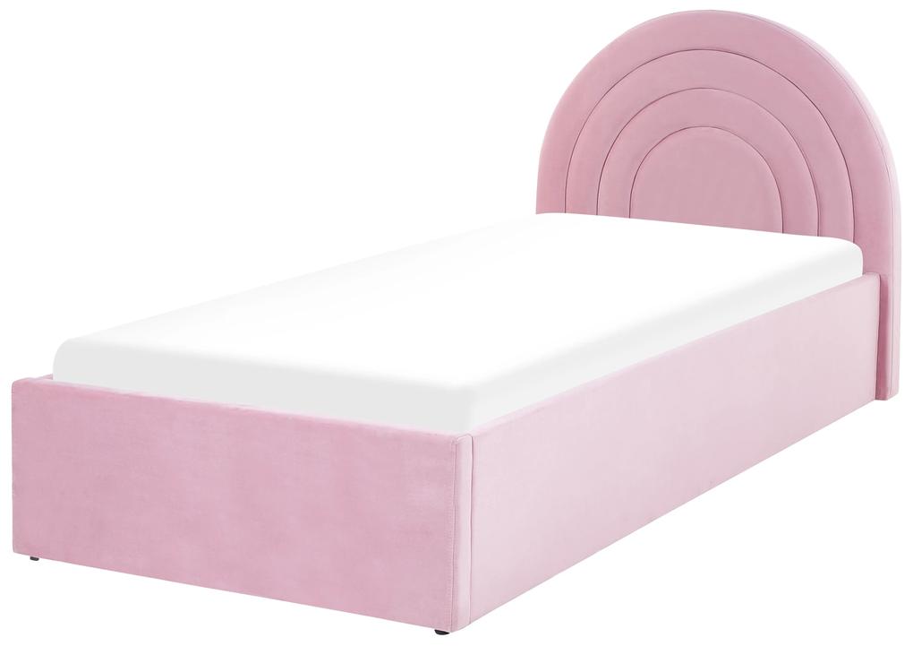 Sametová postel s úložným prostorem 90 x 200 cm růžová ANET Beliani