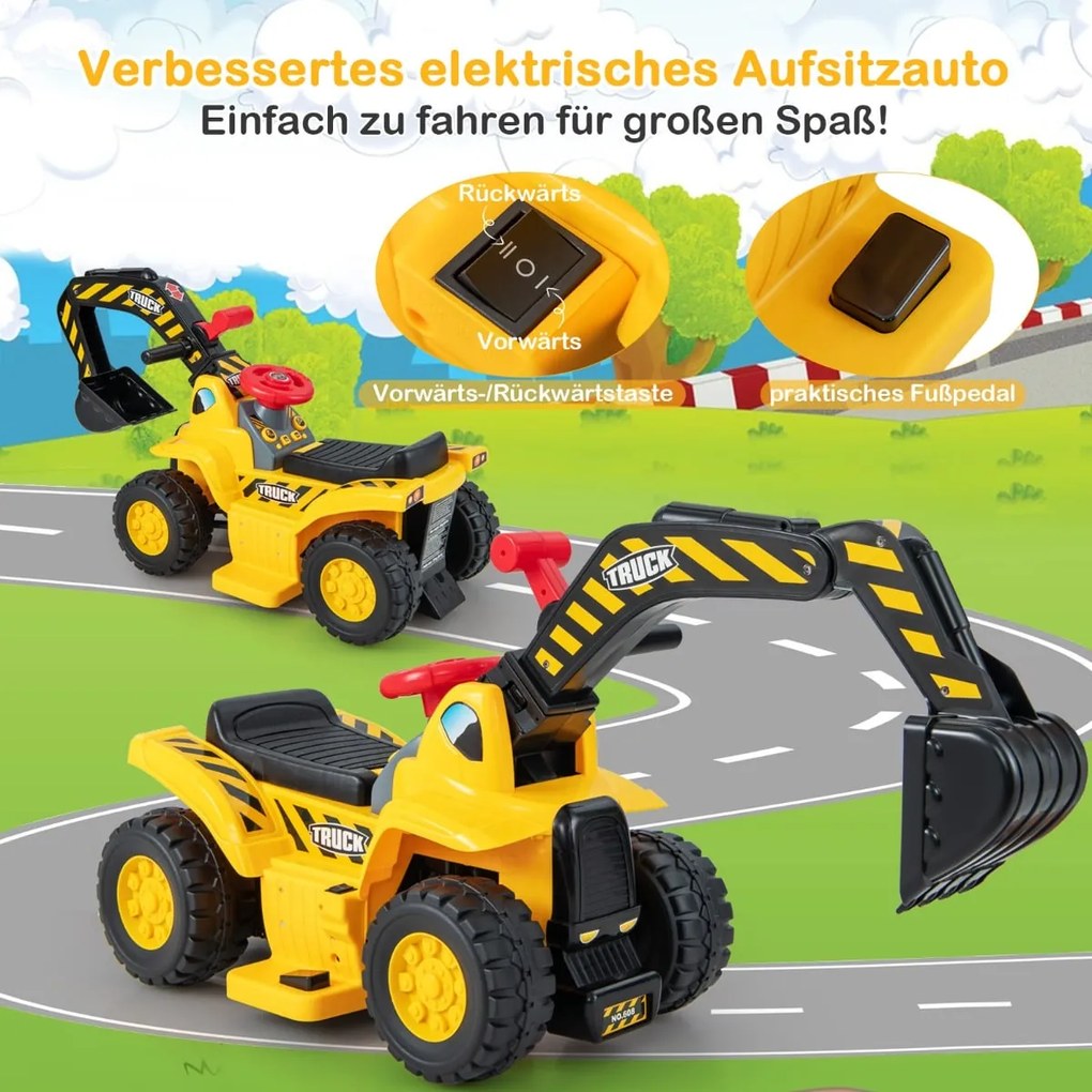 Costway Elektrický bagr s úložným prostorem a klaksonem a zvukovými efekty