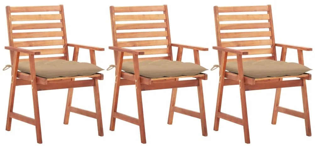 3064365 vidaXL Zahradní jídelní židle s poduškami 3 ks masivní akáciové dřevo