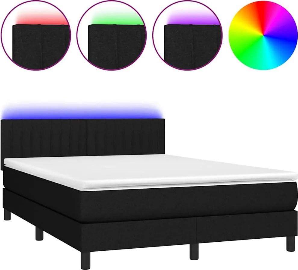 Box spring postel s matrací a LED černá 140x190 cm textil 3133311