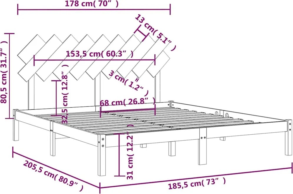 Rám postele bílý 180 x 200 cm Super King masivní dřevo 3104884