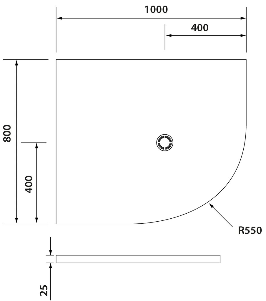 Polysan FLEXIA vanička z litého mramoru čtvrtkruh, 100x80x2,5 cm, R550, levá, 91241