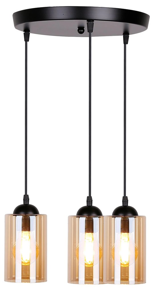 Candellux Černo-hnědý závěsný lustr Bistro pro žárovku 3x E27 s kulatou základnou