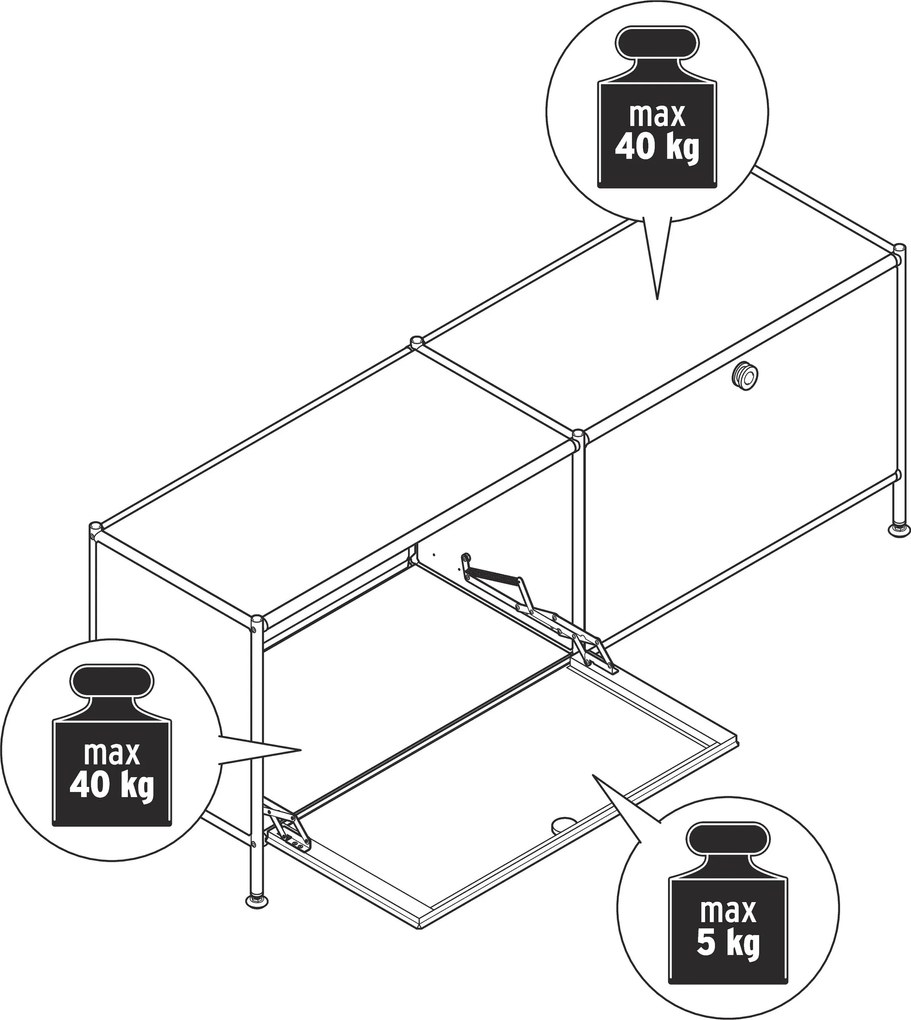 Tchibo - Kovová nízká skříňka CN3 s výklopnými dvířky - barva: bílá