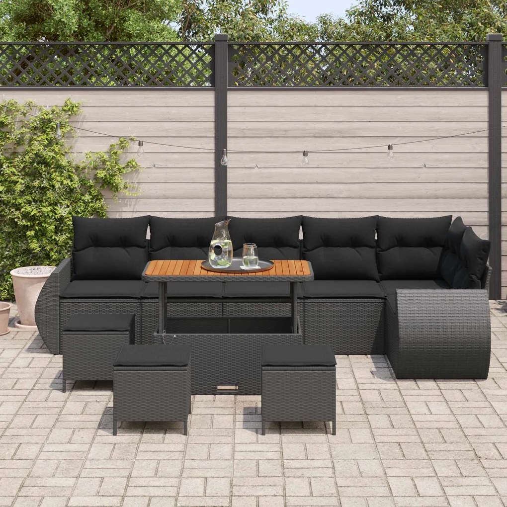 Sada zahradních pohovek 10 ks 10-Počet míst Černá Poly Ratan 3363849