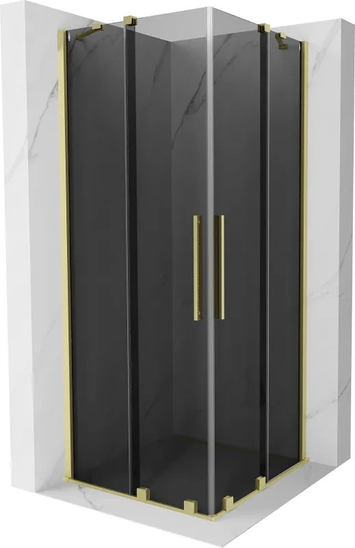 Mexen Velar Duo, sprchový kout s posuvnými dveřmi 90 x 90 cm, 8mm šedé sklo, zlatá matná, 871-090-090-42-55