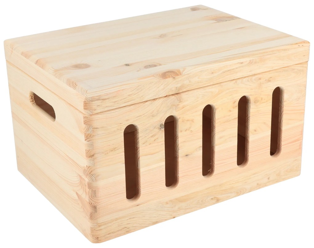 ČistéDřevo Dřevěný box s výřezy a víkem 40 x 30 x 23 cm
