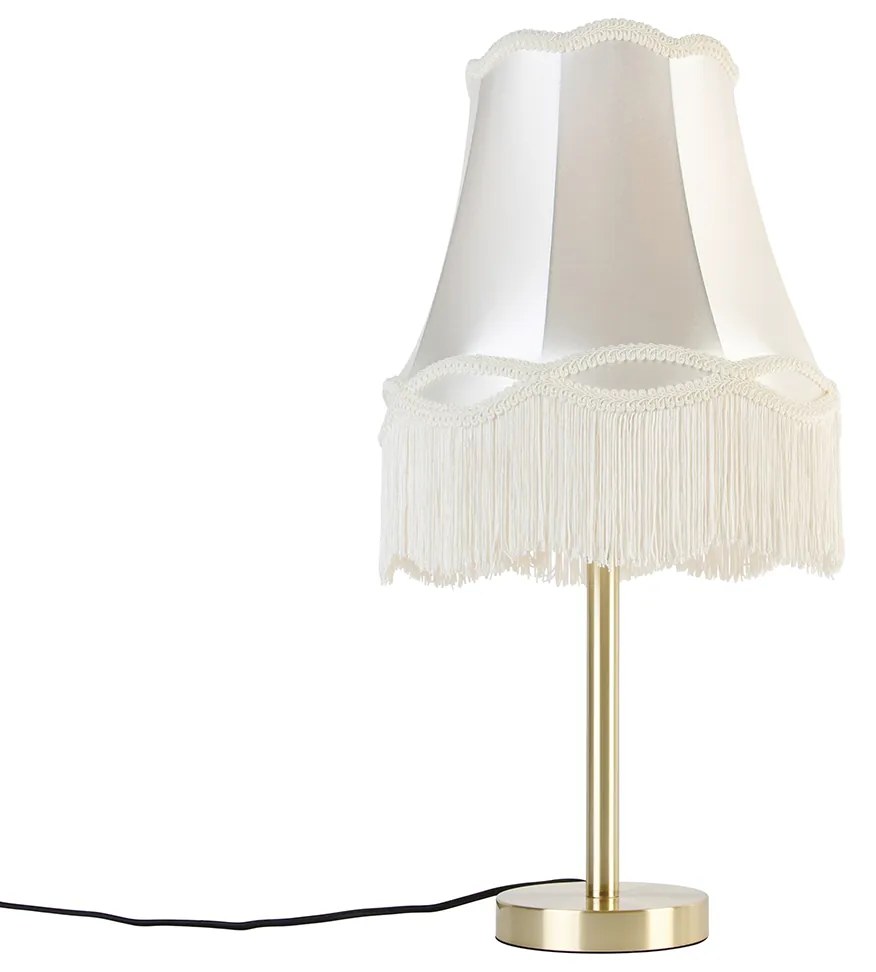 Klasická stolní lampa mosazná s odstínem babička krémová 30 cm - Simplo