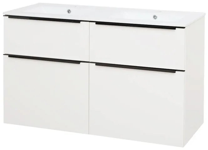 Mereo Mereo, Mailo, koupelnová skříňka s keramickým umyvadlem 121 cm, černé madlo, CN513B