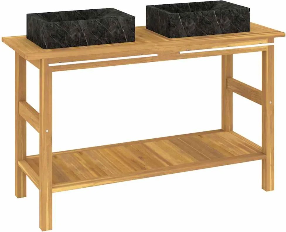 Koupelnová skříňka s umyvadly z černého mramoru masivní teak 3096577