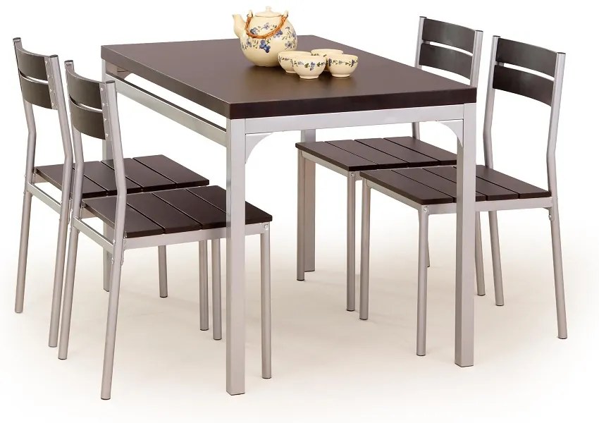 Jídelní set Malcolm 4+1, wenge / stříbrná