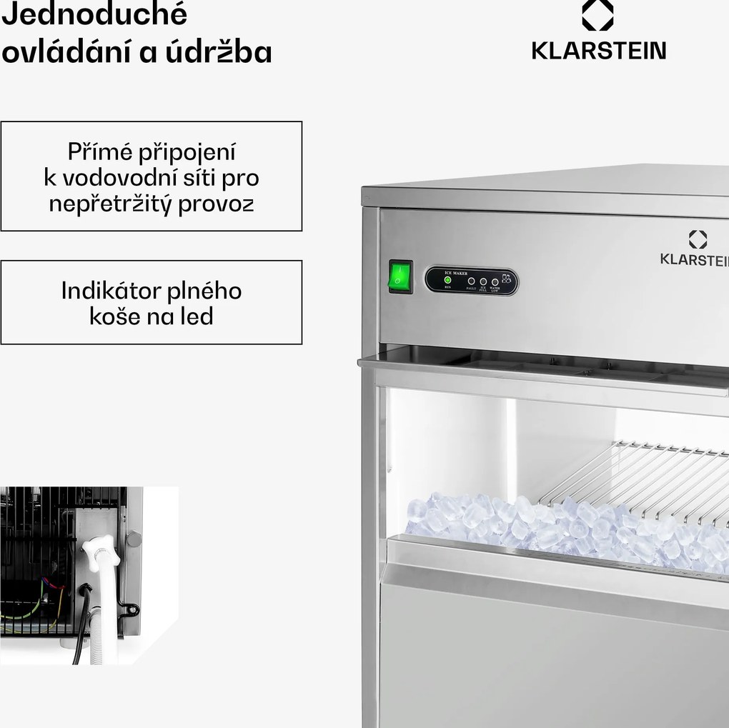 Klarstein Powericer XXL, výrobník ledu, 160 W, 25 kg/den, průmyslové zařízení na výrobu ledu, nerezový