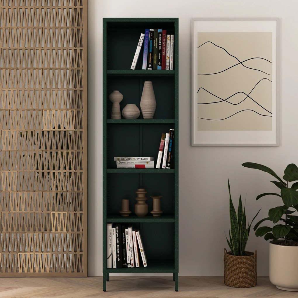 Regál plytký otevřený na knihy na nožičkách lahvově zelená, 500x1800x350 mm: MARIO Modern