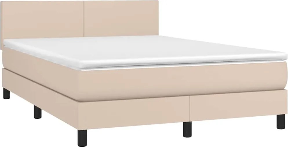 Box spring postel matrace a LED cappuccino 140x190cm umělá kůže 3134104