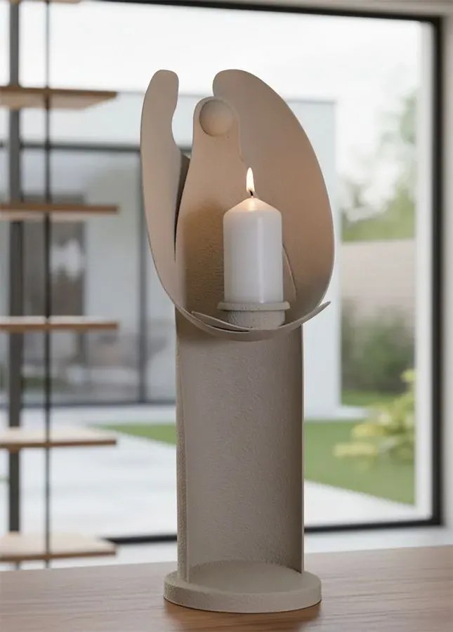 Kovový svícen Angel 37 cm krémový