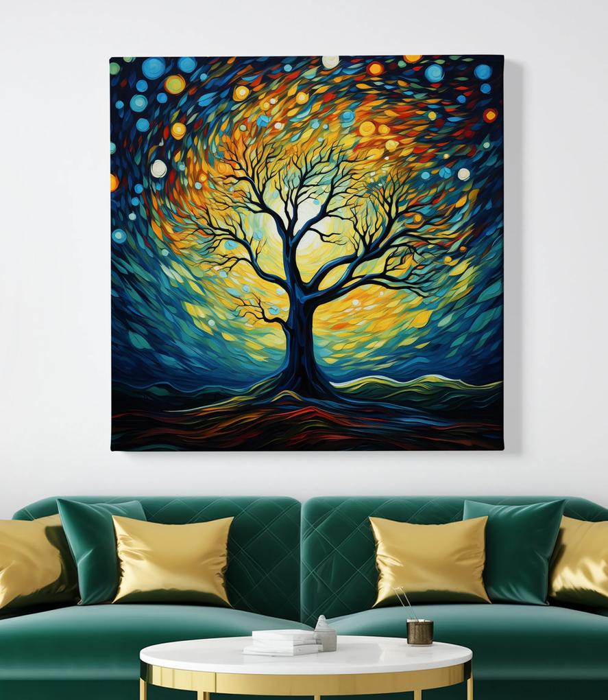 Obraz na plátně - Strom života barevná noční světýlka FeelHappy.cz Velikost obrazu: 120 x 120 cm