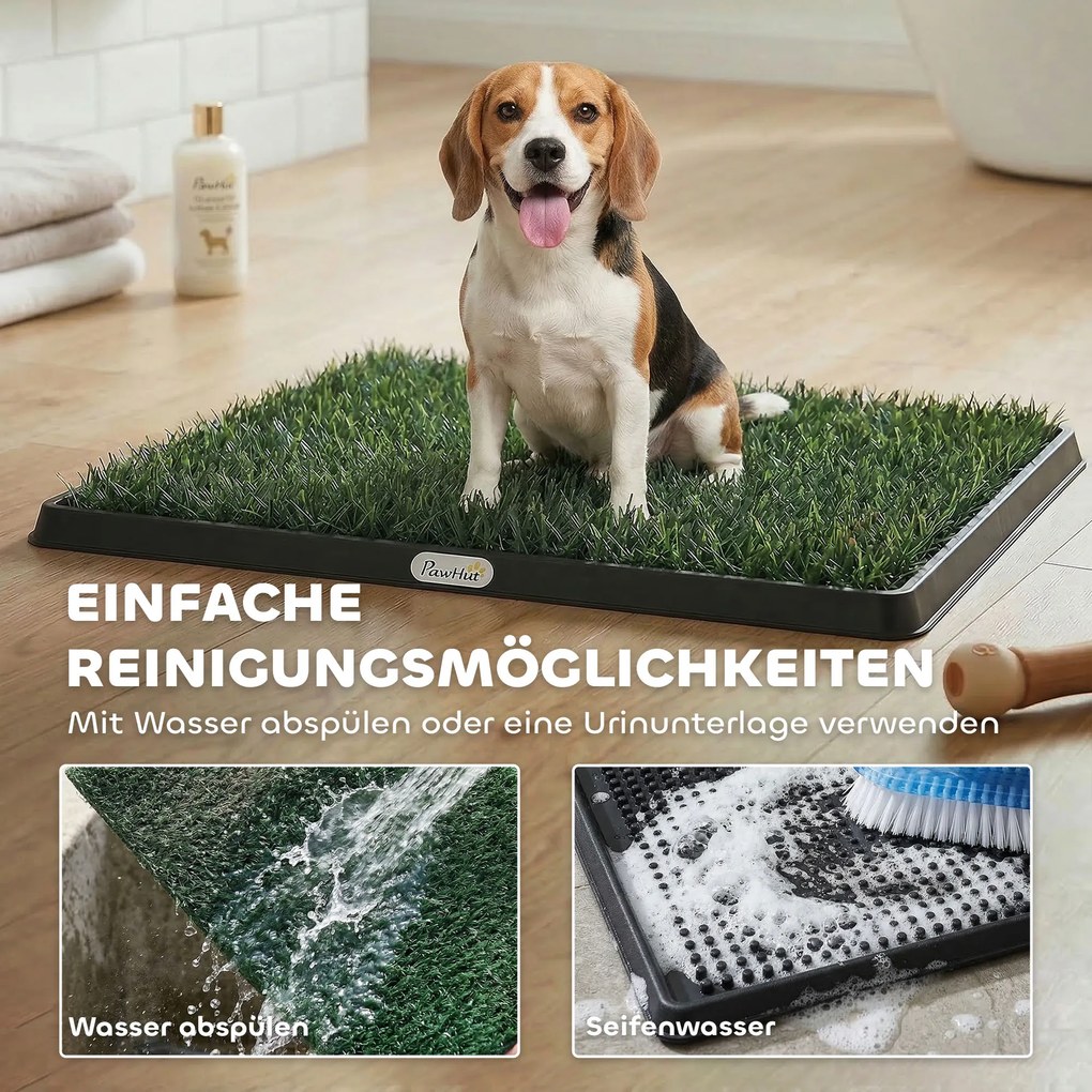 PawHut Záchod pro psy 76 x 50,5 cm Záchod pro psy se 2 umělými trávníky omyvatelný Záchod pro štěňata pro psy na balkón doma Černá+Zelená