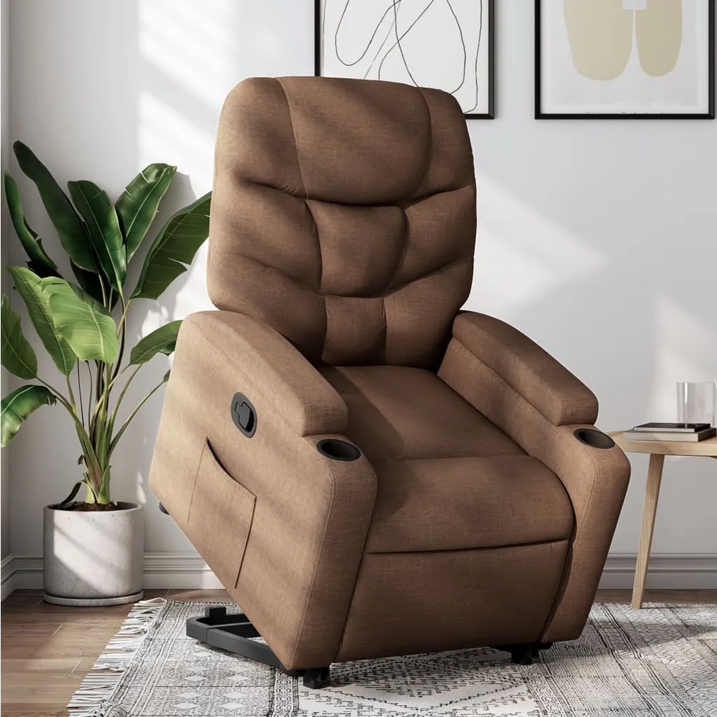 Zvedací polohovací křeslo hnědé textil