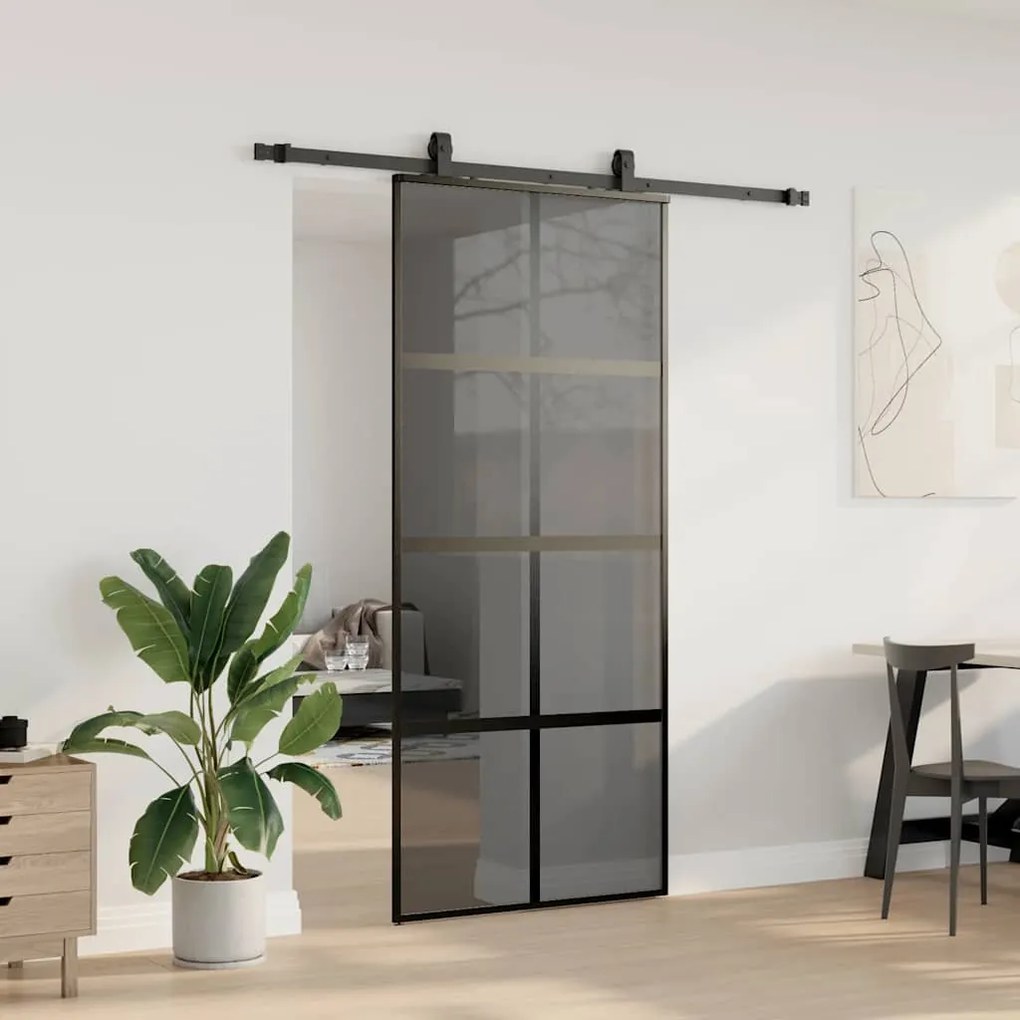 Posuvné dveře se sadou kování černé 90x205 cm Tvrzené sklo 3375836