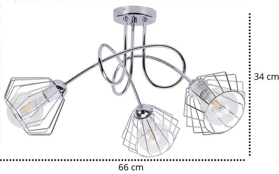 Stropní svítidlo Nuvola 8, 3x chromové drátěné stínítko, ch