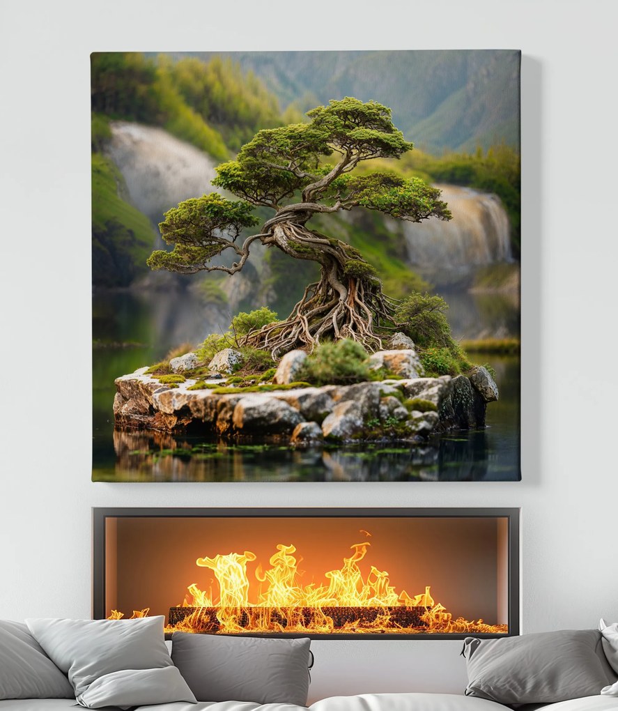 Obraz na plátně - Strom života Ostrovní Bonsai FeelHappy.cz Velikost obrazu (šířka x výška): 110 x 110 cm
