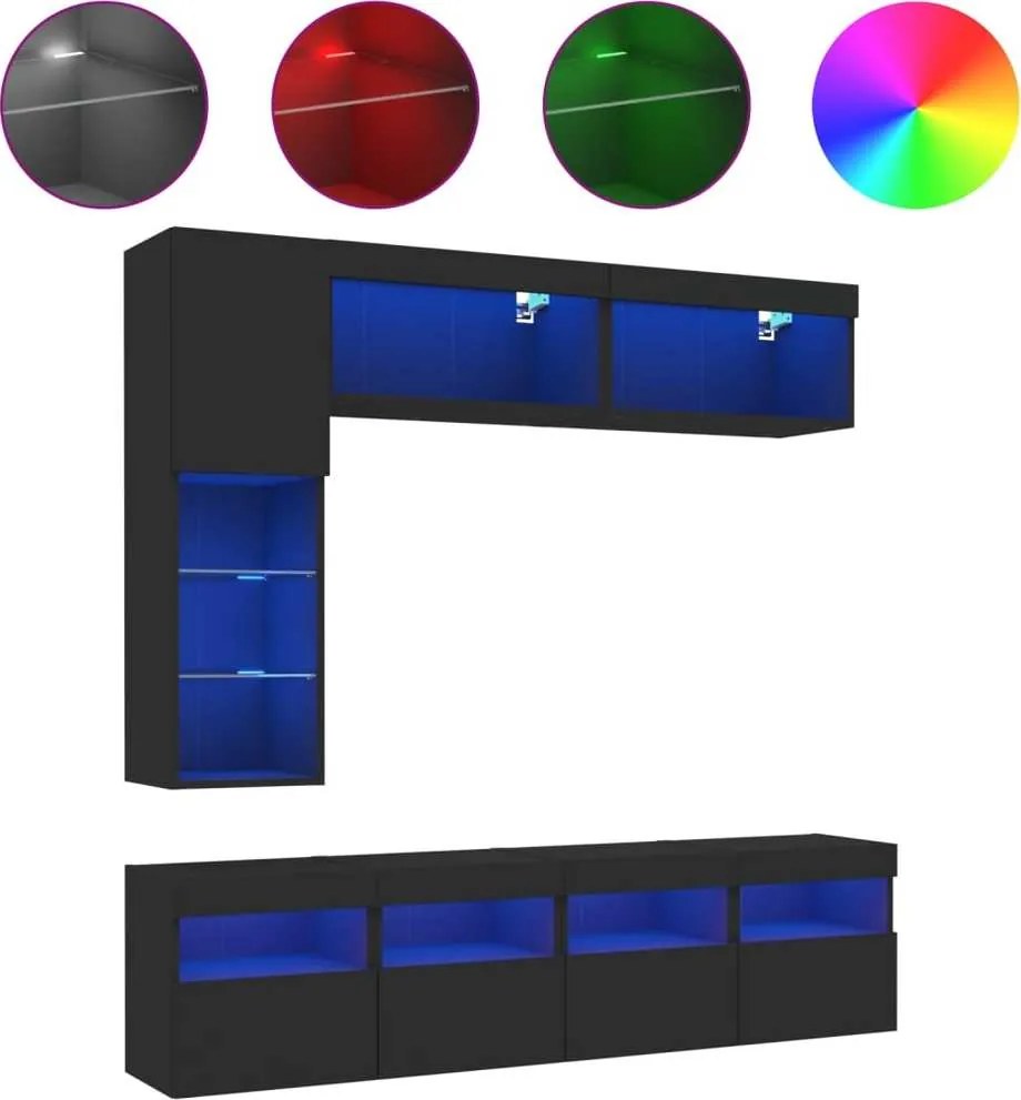 vidaXL 7dílná obývací stěna s LED osvětlením [3216758] Barva: kouřový dub