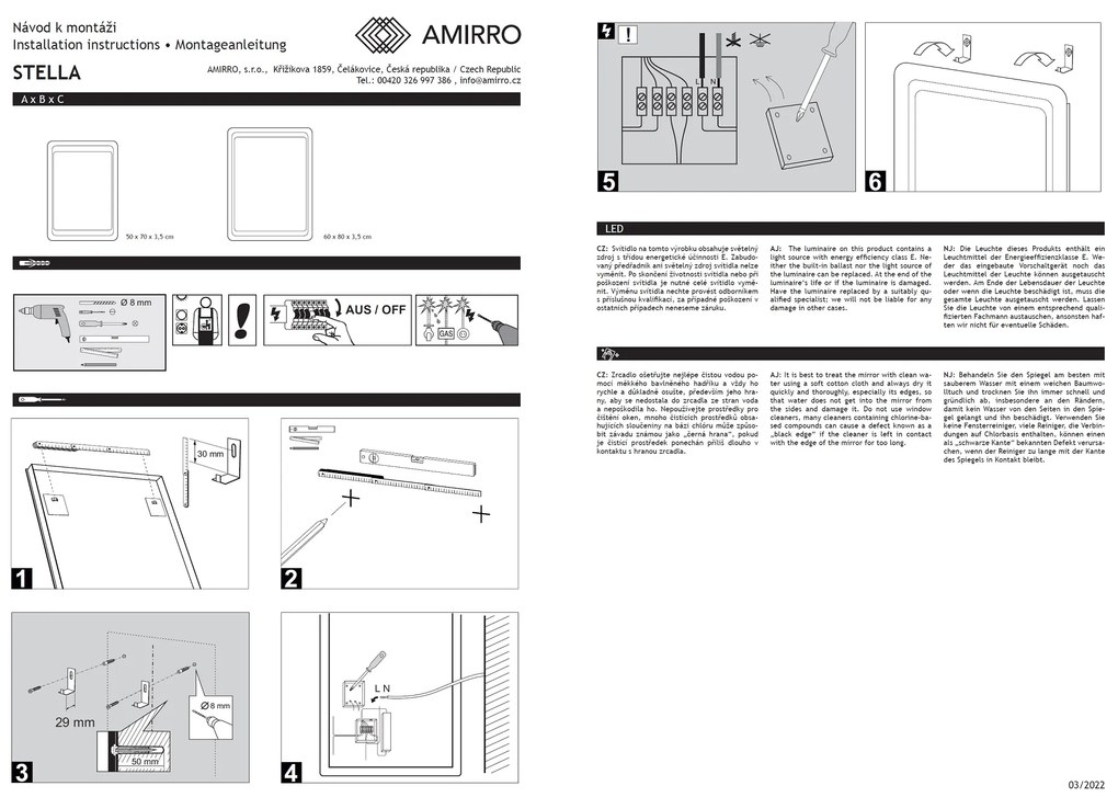 Amirro Zrcadlo na zeď dveře chodbu do pokoje ložnice koupelny předsíně STELLA 80 x 60 cm s LED osvětlením dokola a se zaoblenými rohy 908-007