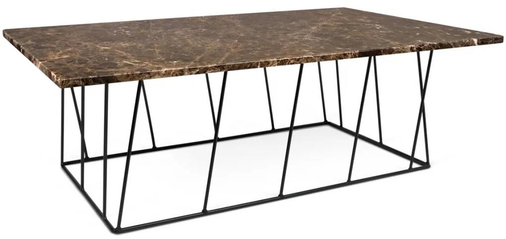 Konferenční stolek Rofus, černá podnož, hnědý mramor