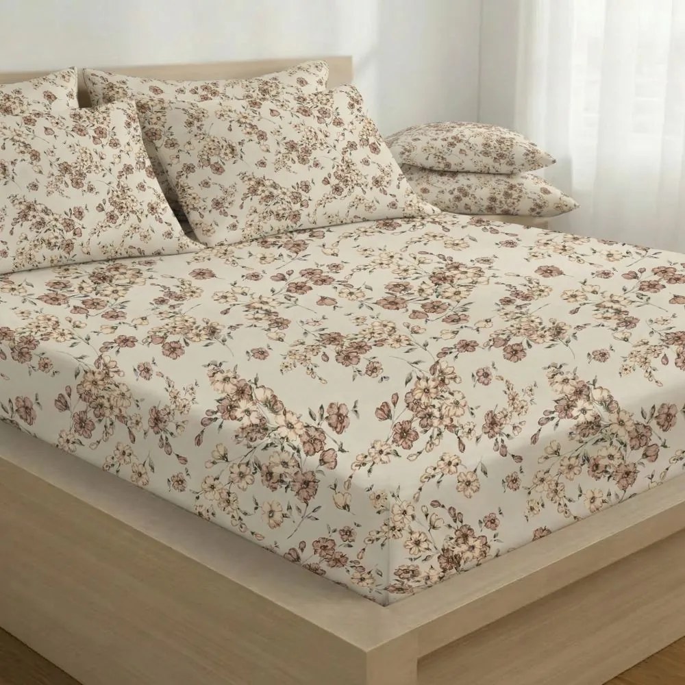 Kvalitex Bavlněné napínací prostěradlo Kvítí béžové 200x200cm