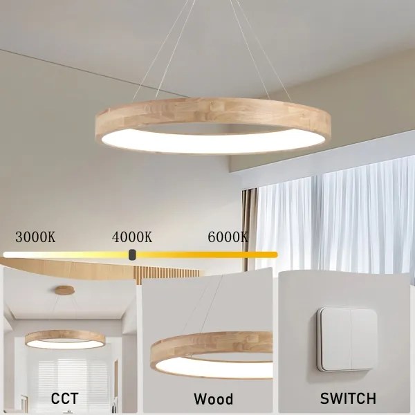 Brilagi -LED Lustr na lanku FALCON WOOD LED/60W/230V 3000/4000/6000K 80 cm dřevo