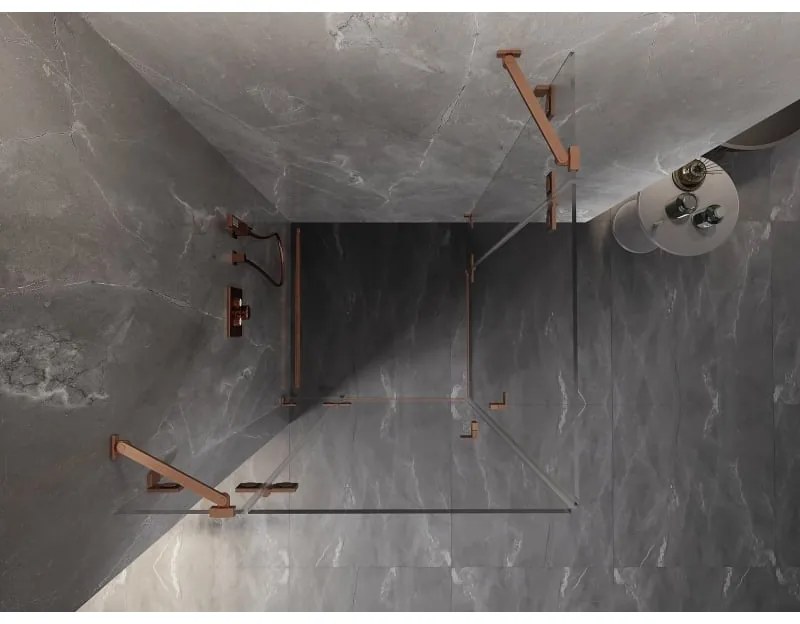 Mexen Lunar Duo, výklopný sprchový kout 105 x 105 cm, 8mm čiré sklo, profil měděná matná, 834-105L-105P-65-00