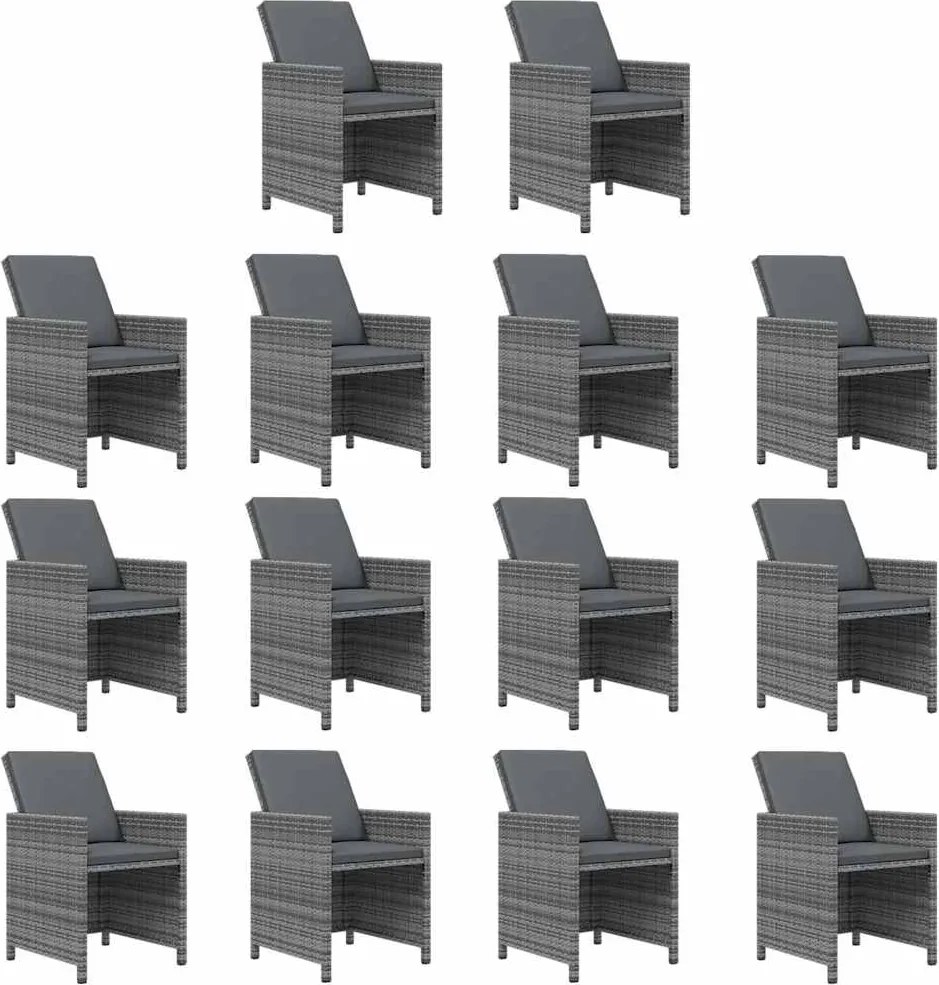 15dílný zahradní jídelní set s poduškami polyratan šedý 3095591