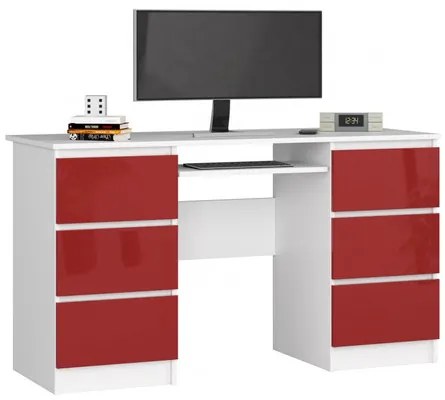 Počítačový stůl A-11 bílá/červená lesk