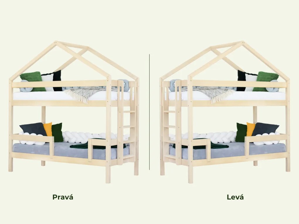 Benlemi Dřevěná patrová postel KILI ve tvaru domečku Zvolte barvu: Bílá, Zvolte šuplík: Bez šuplíku, Zvolte výšku: 227 cm