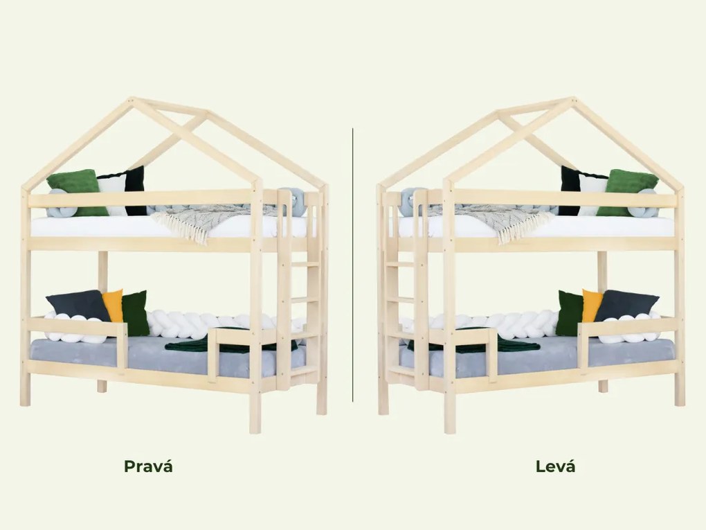 Benlemi Dřevěná patrová postel KILI ve tvaru domečku Zvolte barvu: Bílá, Zvolte šuplík: Přistýlka 90x180 cm (s roštem), Zvolte výšku: 227 cm