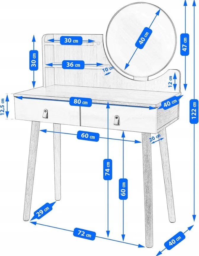 Toaletní stolek SCANDI 3 LED | CM-254145