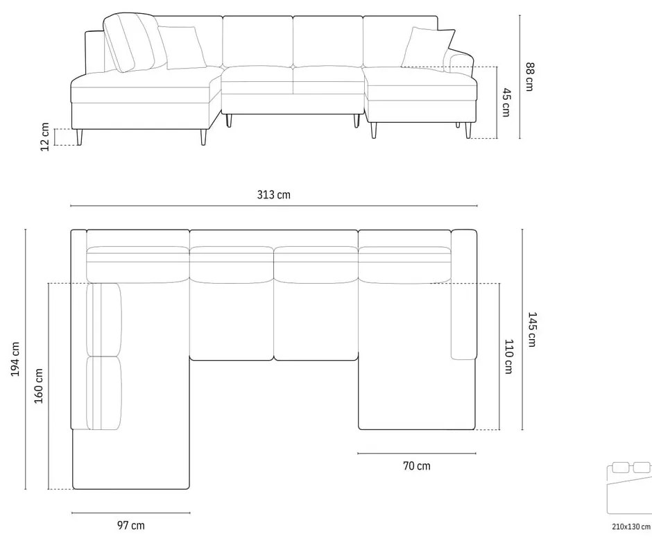 Béžová sametová rozkládací/s úložným prostorem rohová pohovka (levý roh/do "U") Kyoto – Cosmopolitan Design