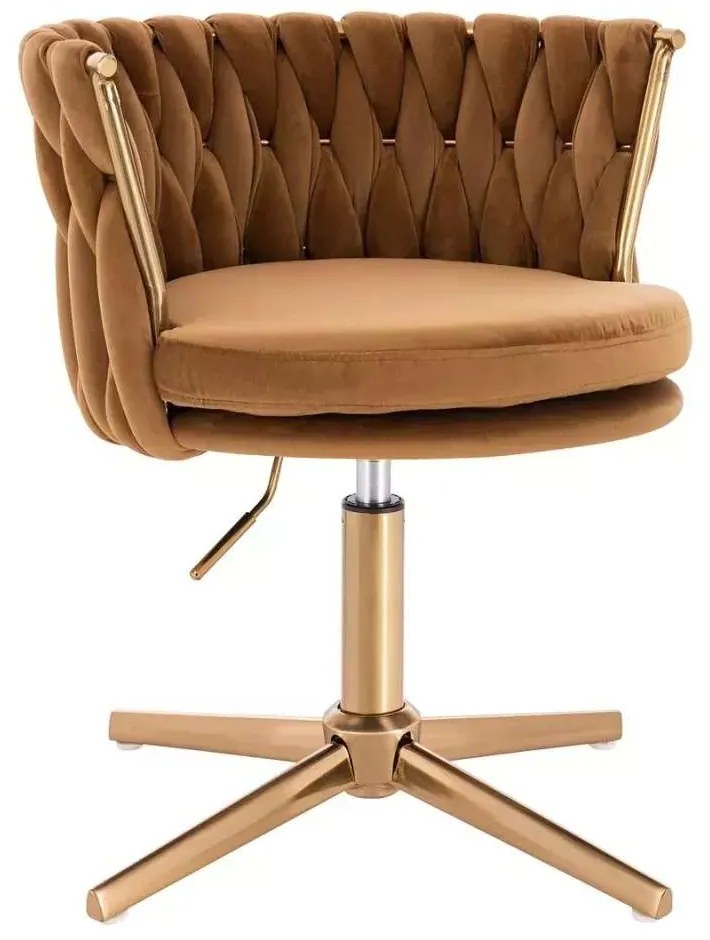 LuxuryForm DESIGN Otočná židle LYON VELUR na zlatém kříži - medová