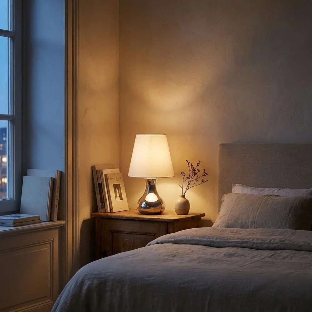 Krémová/ve stříbrné barvě kovová stolní lampa s textilním stínidlem (výška 36 cm) Nell – Premier Housewares