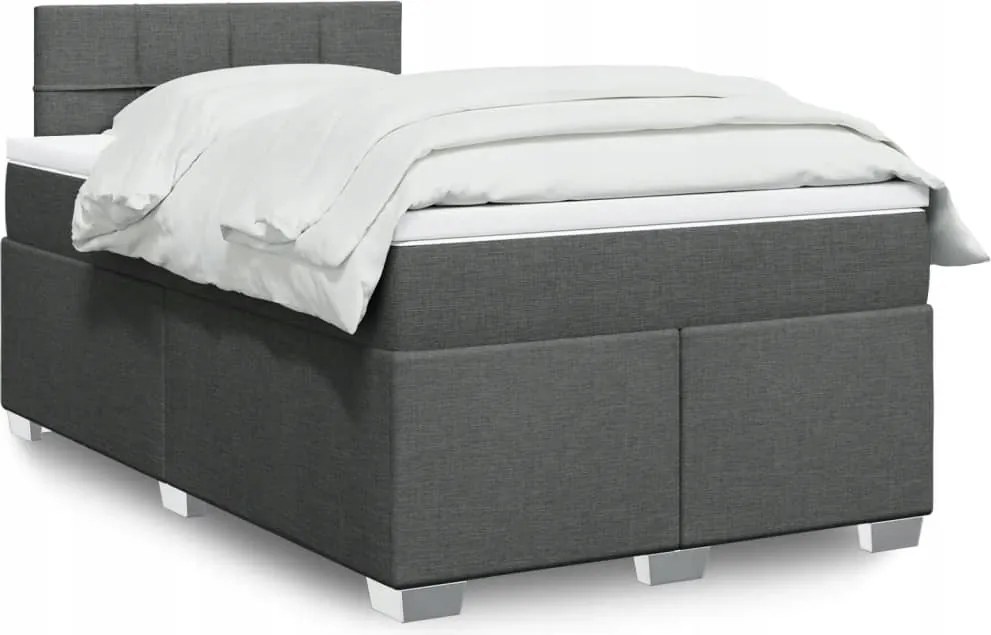 Box Spring Postel S Matrací Textil Tmavě Šedá Blok se čtverci 120 x 200 c