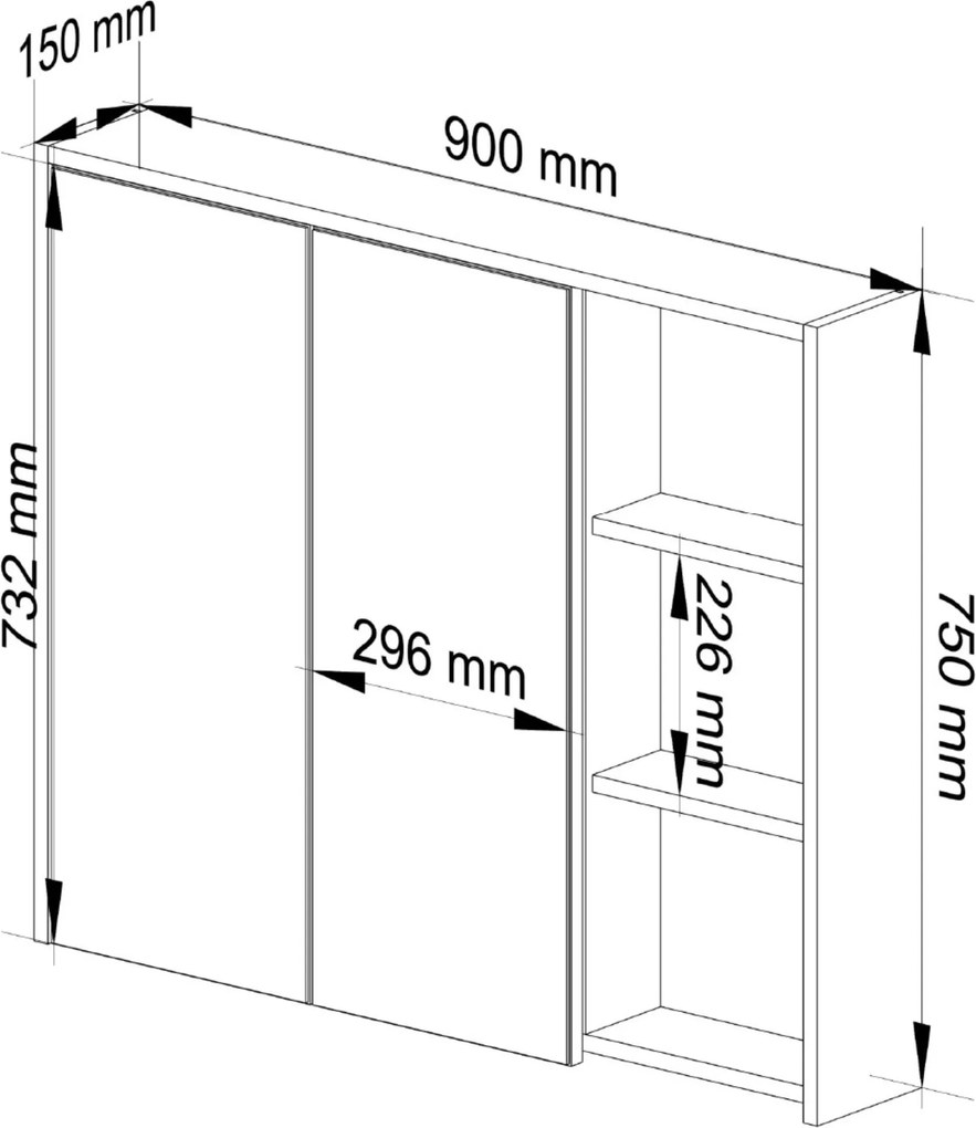 Závěsná koupelnová skříňka se zrcadlem VAMI 90 cm - výběr z 2 provedení
