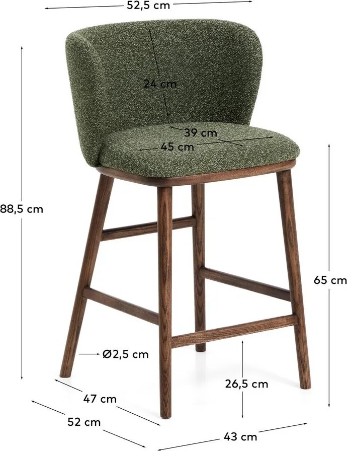 Tmavě zelená čalouněná barová židle (výška sedáku 65 cm) Ciselia – Kave Home